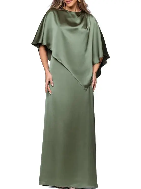 XSCAPE EVENINGS Overlay Detail Satin Gown - Olive