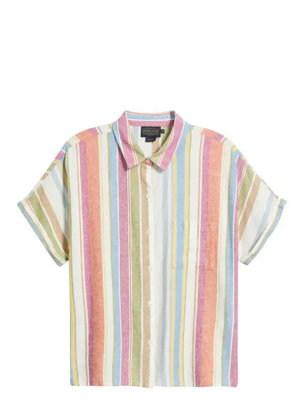 Pendleton Stripe Linen Blend Button-up Shirt - Ivory Multi Stripe