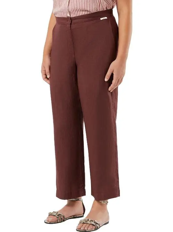 Marina Rinaldi Wide Leg Linen Pants - Bordeaux
