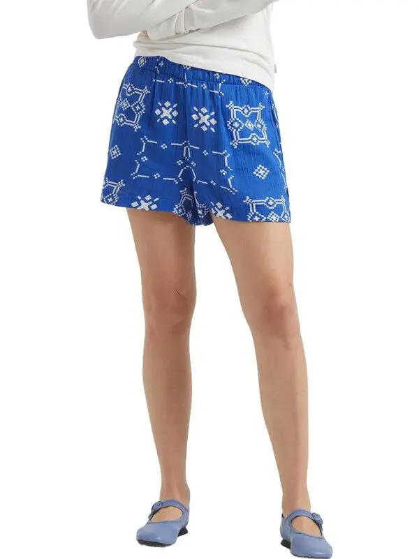 Brixton Tile Cotton Gauze Shorts - Sunrise Blue Tile Print