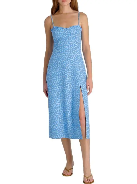 French Connection Stacey Floral Print Midi Dress - Poolside Blue-white