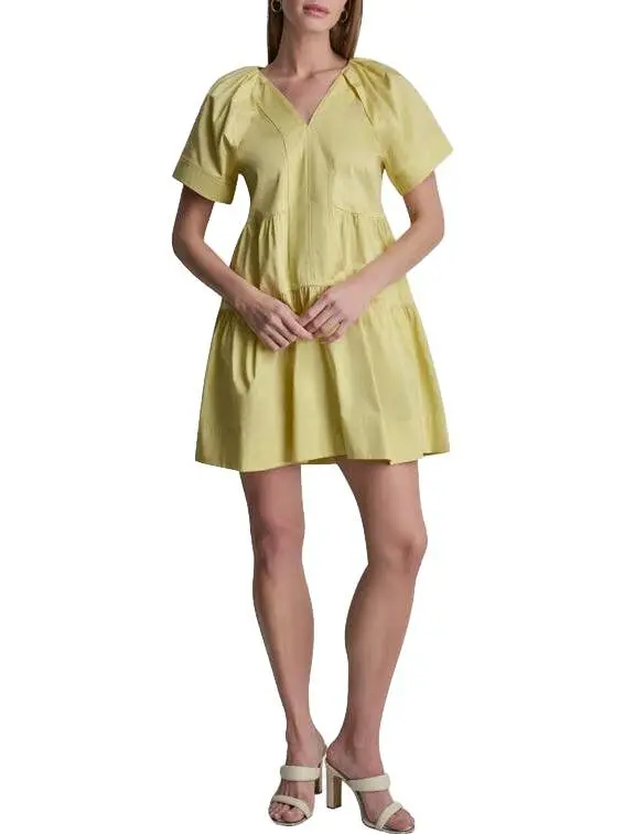 Dkny Topstitch Detail Cotton Mini Dress - Buttercream