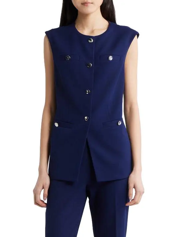 Anne Klein Button-up Vest With Four Pockets - Distant Mountain