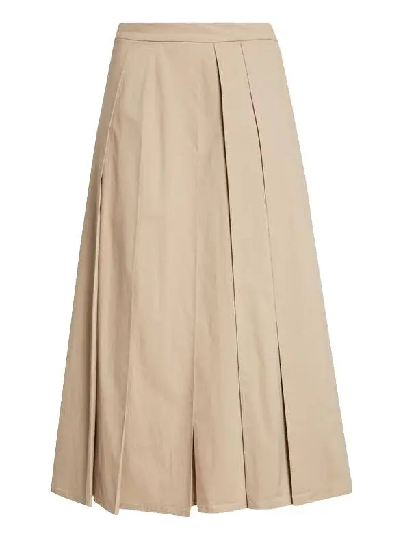 Giorgio Armani Dune Pleated Stretch Cotton Poplin Skirt - Tan
