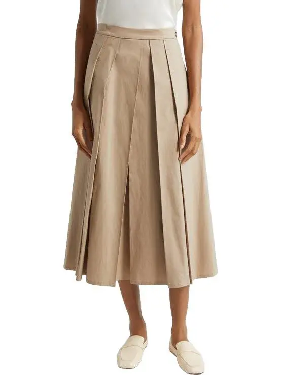 Emporio Armani Dune Pleated Stretch Cotton Poplin Skirt - Tan