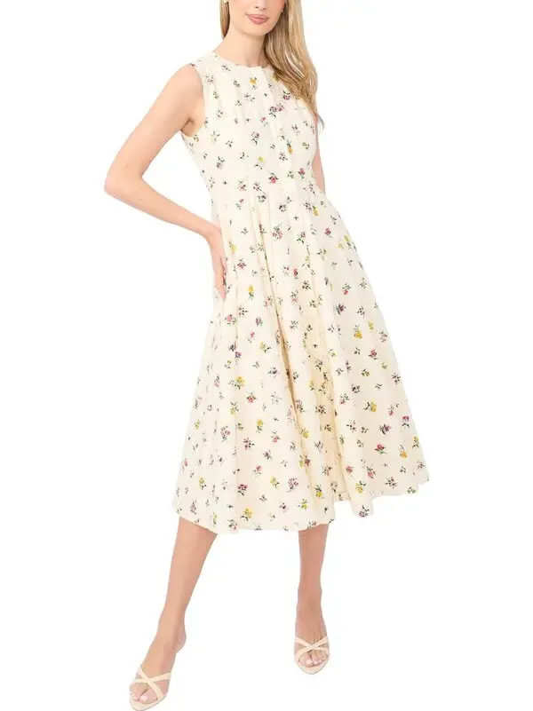 Ted Baker London Floral Print Sleeveless Midi Dress - Vanilla Ice