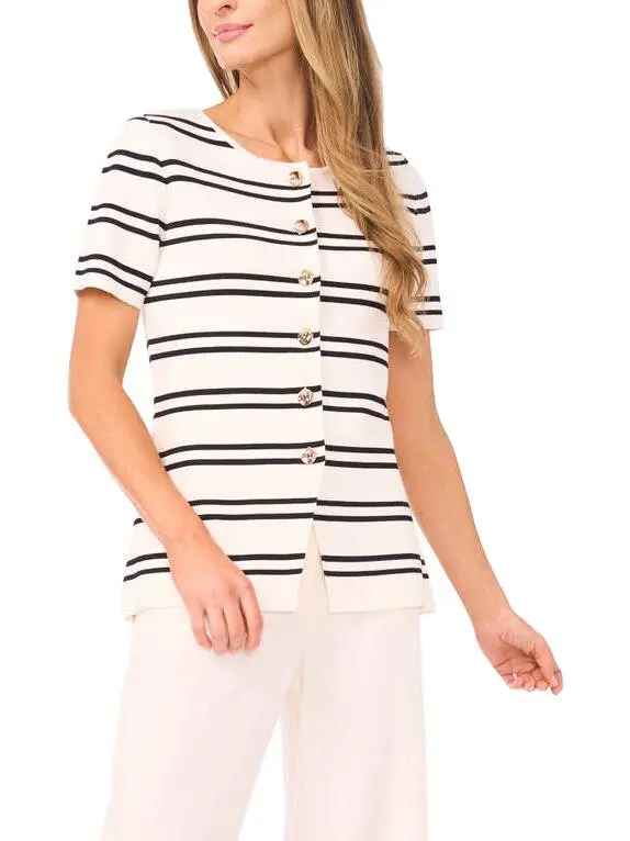 Ted Baker London Striped Button-up Sweater - New Ivory
