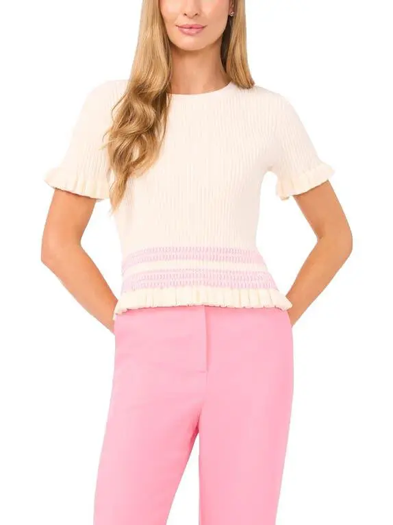Ted Baker London Elisa Rib Ruffle Trim Sweater - Vanilla Ice