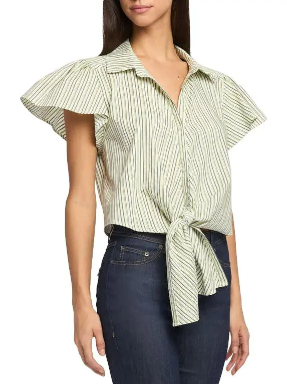 Cinq À Sept Sophie Stripe Flutter Sleeve Maria Shirt - Ivory/lime