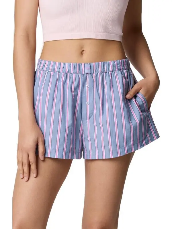 FLORENCE BY MILLS Cotton Blend Boxer Shorts - Blue Pink Stripe