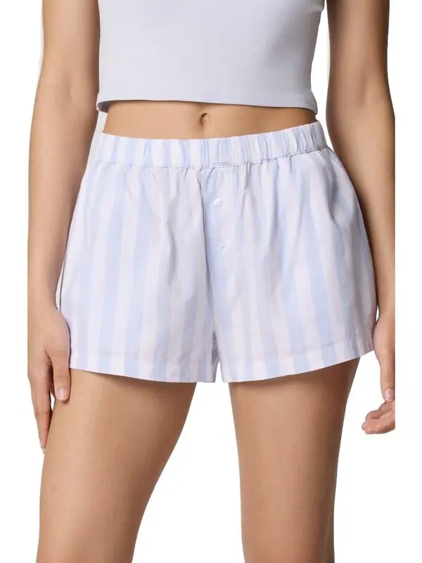 FLORENCE BY MILLS Cotton Blend Boxer Shorts - Wht Blue Stripe