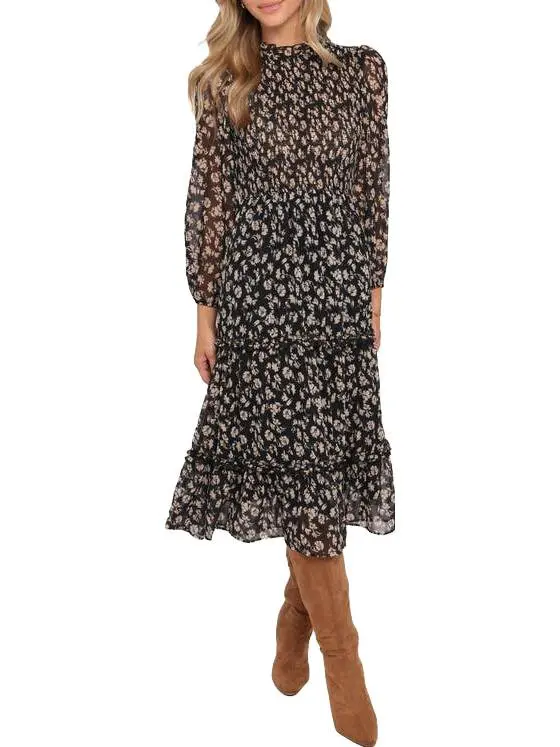 PETAL & PUP Edwina Floral Print Long Sleeve Dress - Black Ditsy Floral