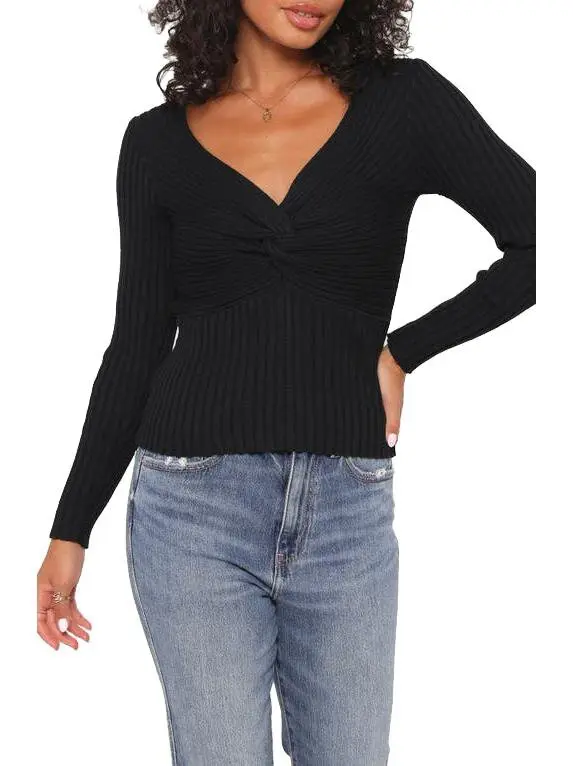 PETAL & PUP Demi Twist Ribbed Sweater - Black