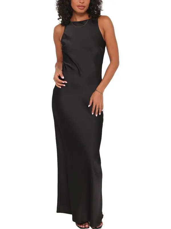 PETAL & PUP Evelune Sleeveless Satin Maxi Dress - Black