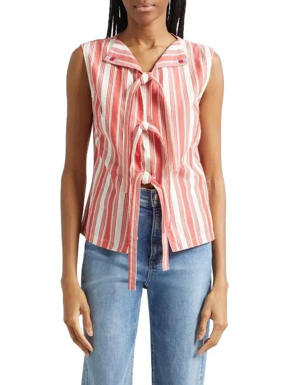Stine Goya Stripe Organic Cotton Vest - Scarlet Trot