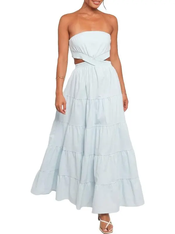 PETAL & PUP Cadence Cutout Strapless Tiered Maxi Dress - Blue
