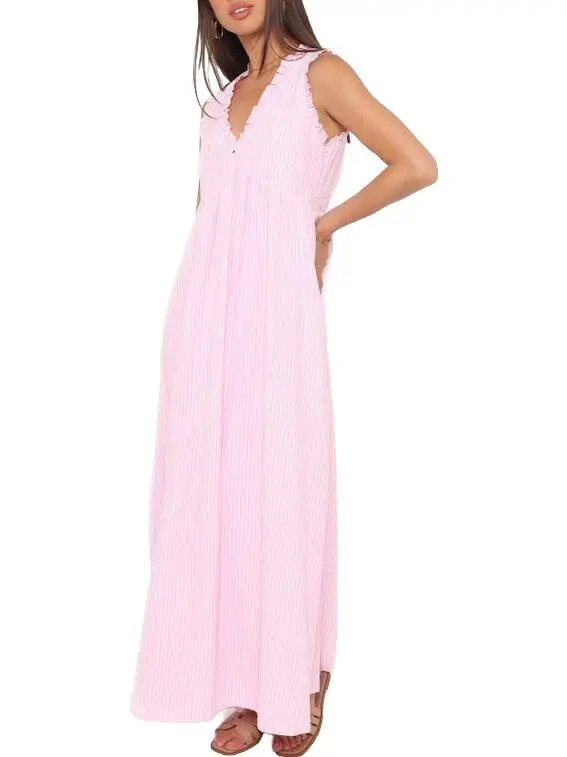 PETAL & PUP Kalan Ruffle Trim Maxi Dress - Pink Stripe