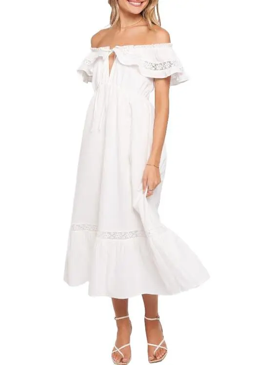 PETAL & PUP Janelle Off-the-shoulder Cotton Dress - White