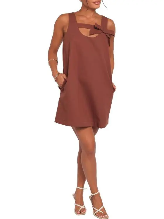 PETAL & PUP Elyria Bow Cotton Shift Minidress - Brown