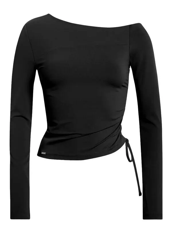 MPG Off-the-shoulder Drawstring Top - Black