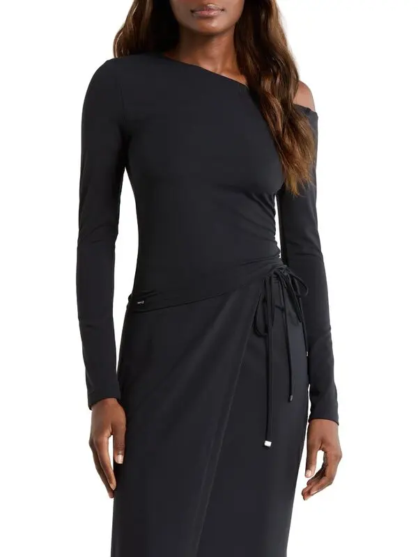MPG Off-the-shoulder Drawstring Top - Black