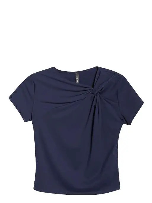 MPG Asymmetric Twist Neck Crop T-shirt - Navy Blazer