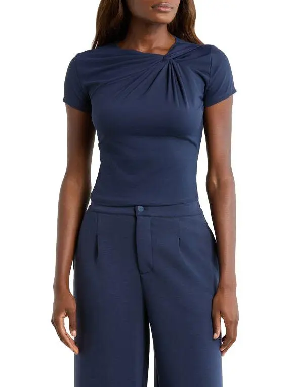 MPG Asymmetric Twist Neck Crop T-shirt - Navy Blazer