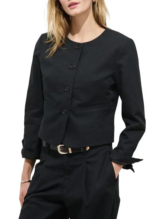 ALEX MILL Collarless Cotton & Linen Jacket - Black
