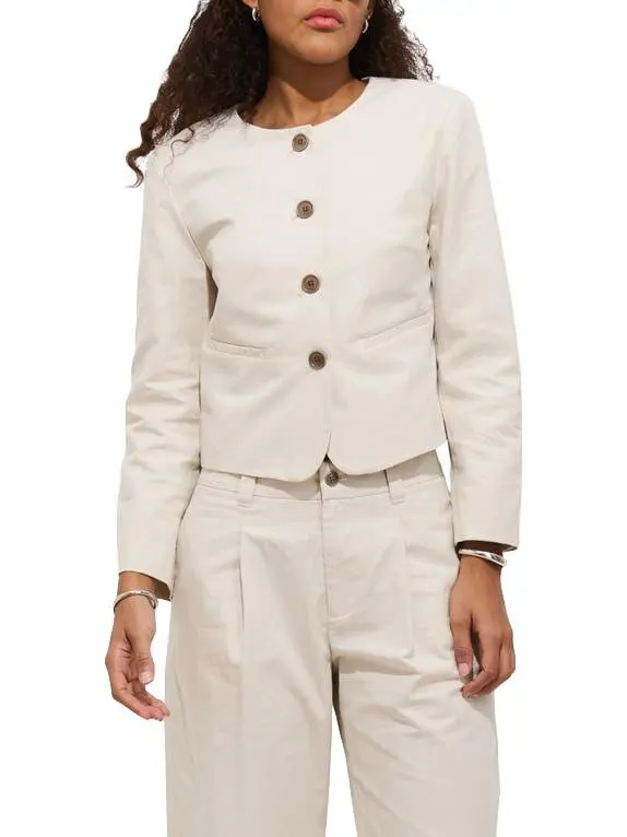 ALEX MILL Collarless Cotton & Linen Jacket - Sand