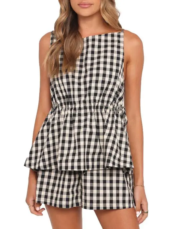 PETAL & PUP Gingham Cotton Peplum Tank - Black Gingham