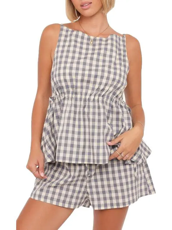 PETAL & PUP Gingham Cotton Peplum Tank - Slate Blue Gingham