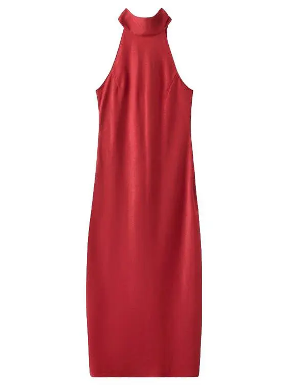 Mango Sleeveless Crinkle Satin Maxi Dress - Red