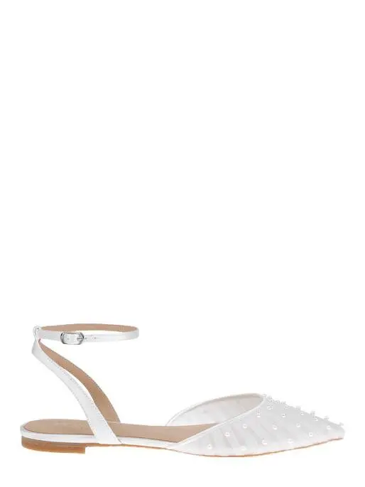 HARLO AUSTRALIA Chanel Pearl Tulle Flats - Soft White Satin