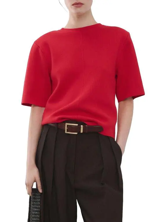 Mango Short Sleeve Knit Sweater - Red