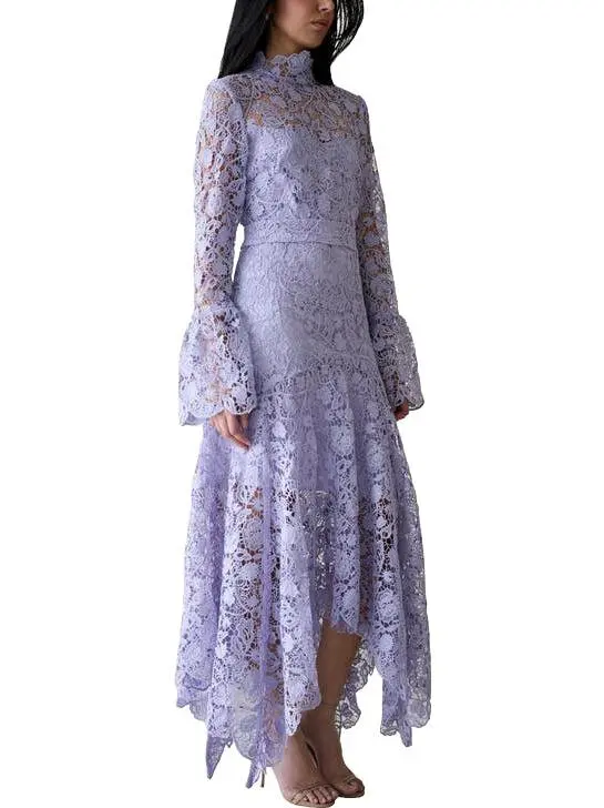 VASILIKI Leila High-neck Lace Dress - Lilac
