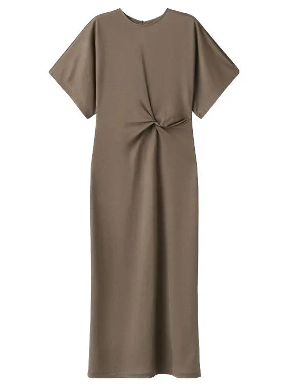 Mango Gathered Midi Dress - Light/pastel Brown