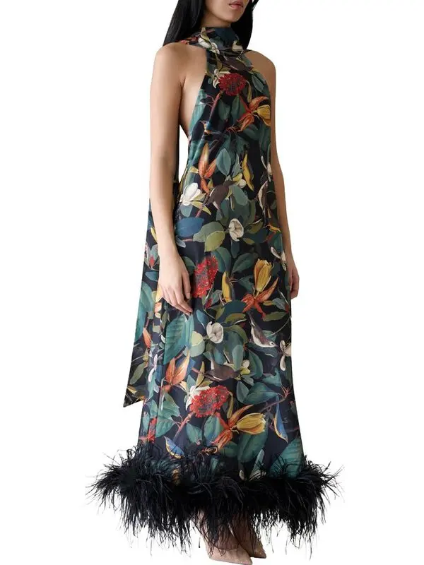VASILIKI Maliya Feather Dress - Nocturne Botanica