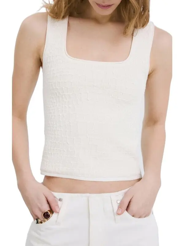 Mango Croc Embossed Knit Tank - Ecru