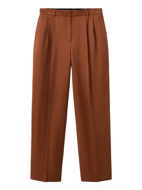Mango Pleated Straight-leg Trousers - Russet