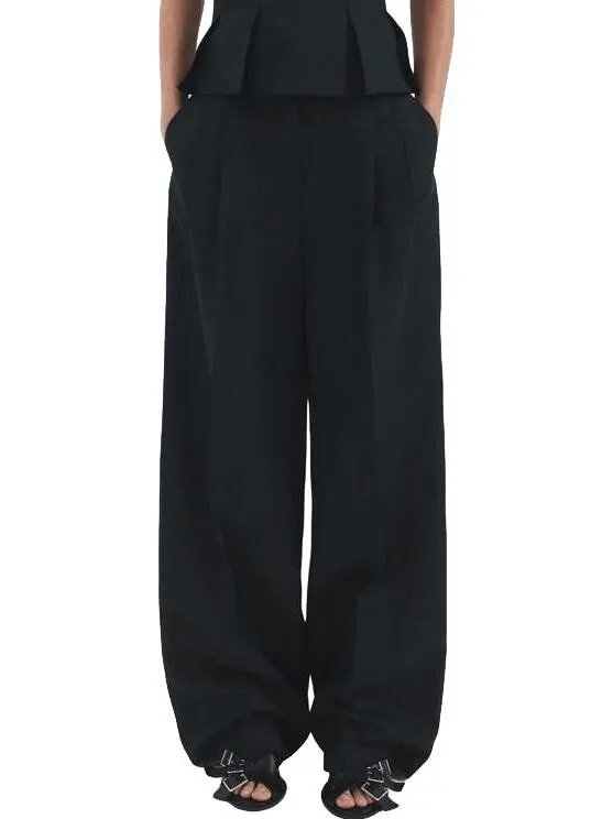 Mango Straight Fit Linen Blend Trousers - Navy