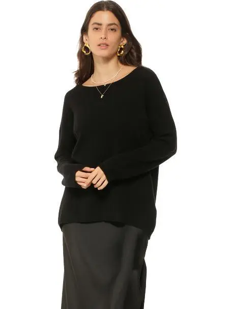 MONTICELLI CASHMERE Lightweight Oversized Cashmere Boatneck Sweater - Black