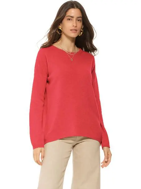 MONTICELLI CASHMERE Lightweight Oversized Cashmere Boatneck Sweater - Coral Red