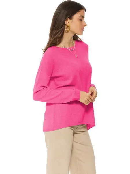MONTICELLI CASHMERE Lightweight Oversized Cashmere Boatneck Sweater - Fuchsia