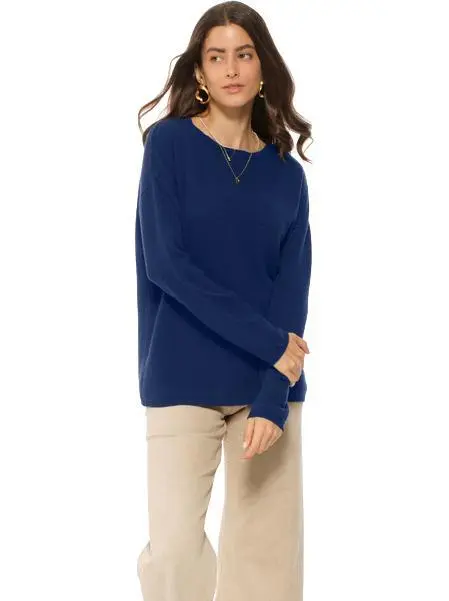 MONTICELLI CASHMERE Lightweight Oversized Cashmere Boatneck Sweater - Melange Blue