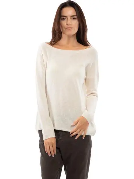 MONTICELLI CASHMERE Lightweight Oversized Cashmere Boatneck Sweater - Milk White