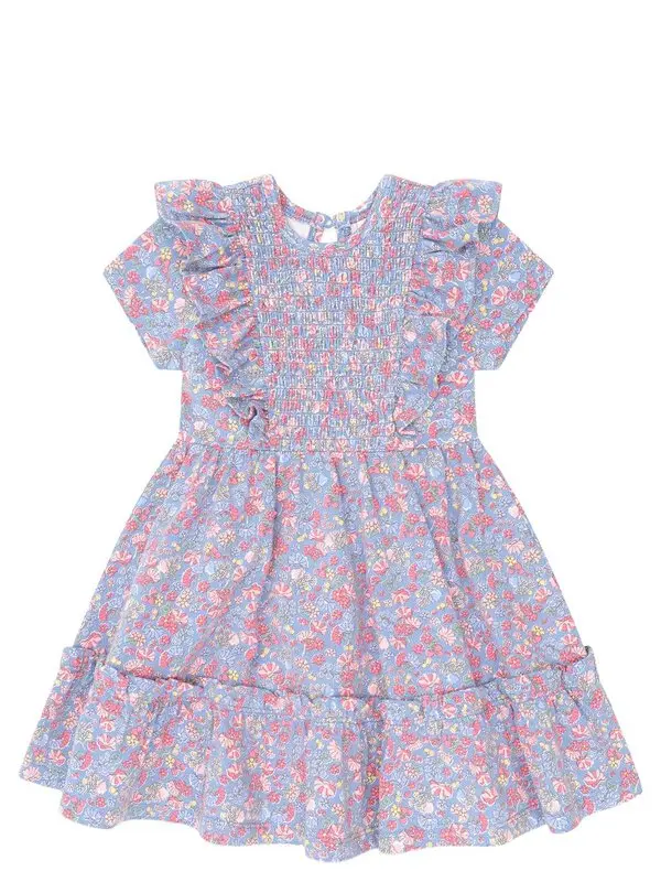 HUXBABY Floral Shirred Dress - Bijou Blue Multi