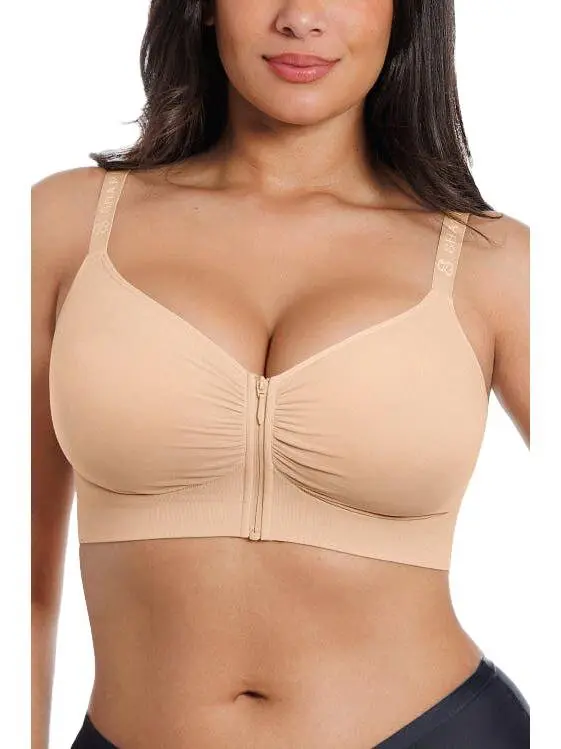 SHAPELLX Bare Essentials Skin Flow Front-zipper Wireless Bra - Beige