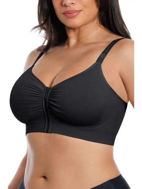 SHAPELLX Skin Flow Seamless Front-zip Wireless Bra - Black