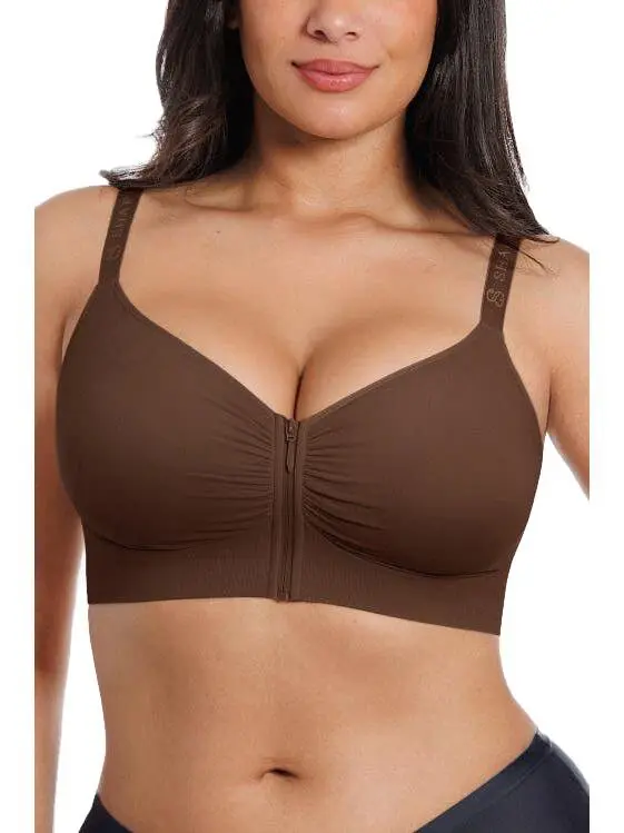 SHAPELLX Bare Essentials Skin Flow Front-zipper Wireless Bra - Brown