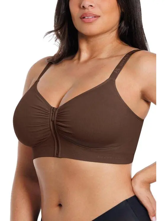 SHAPELLX Skin Flow Seamless Front-zip Wireless Bra - Brown